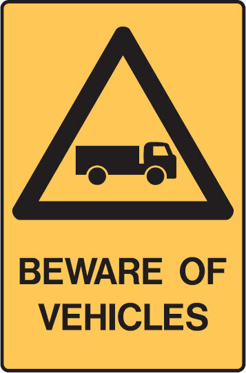 Beware Of Vehicles Sign W/Pictograph